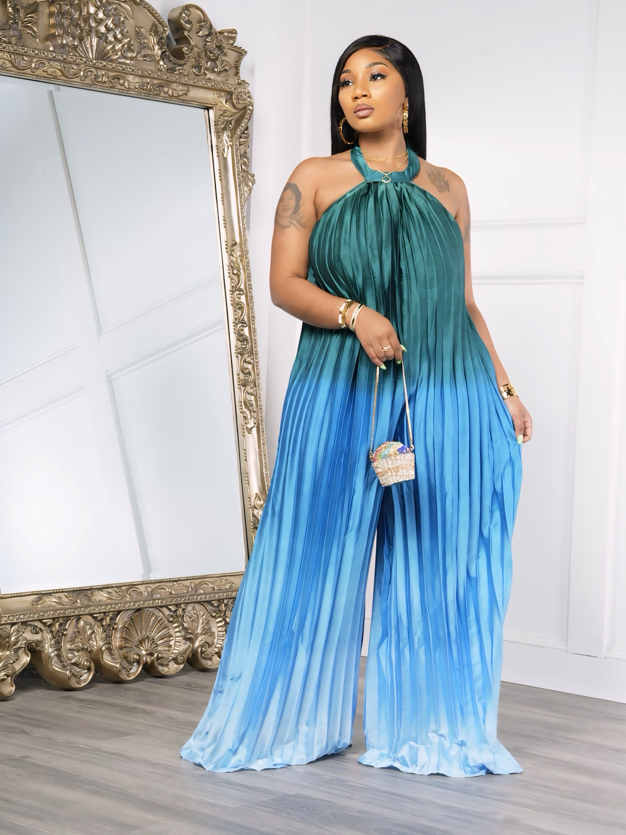 OMBRE HALTER JUMPSUIT (Emerald) – Kleaux